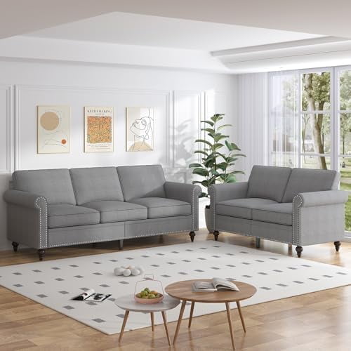 2PCS Sofa Set for Living Room, 5 Seat Modern Linen Sectional Couch Set ...