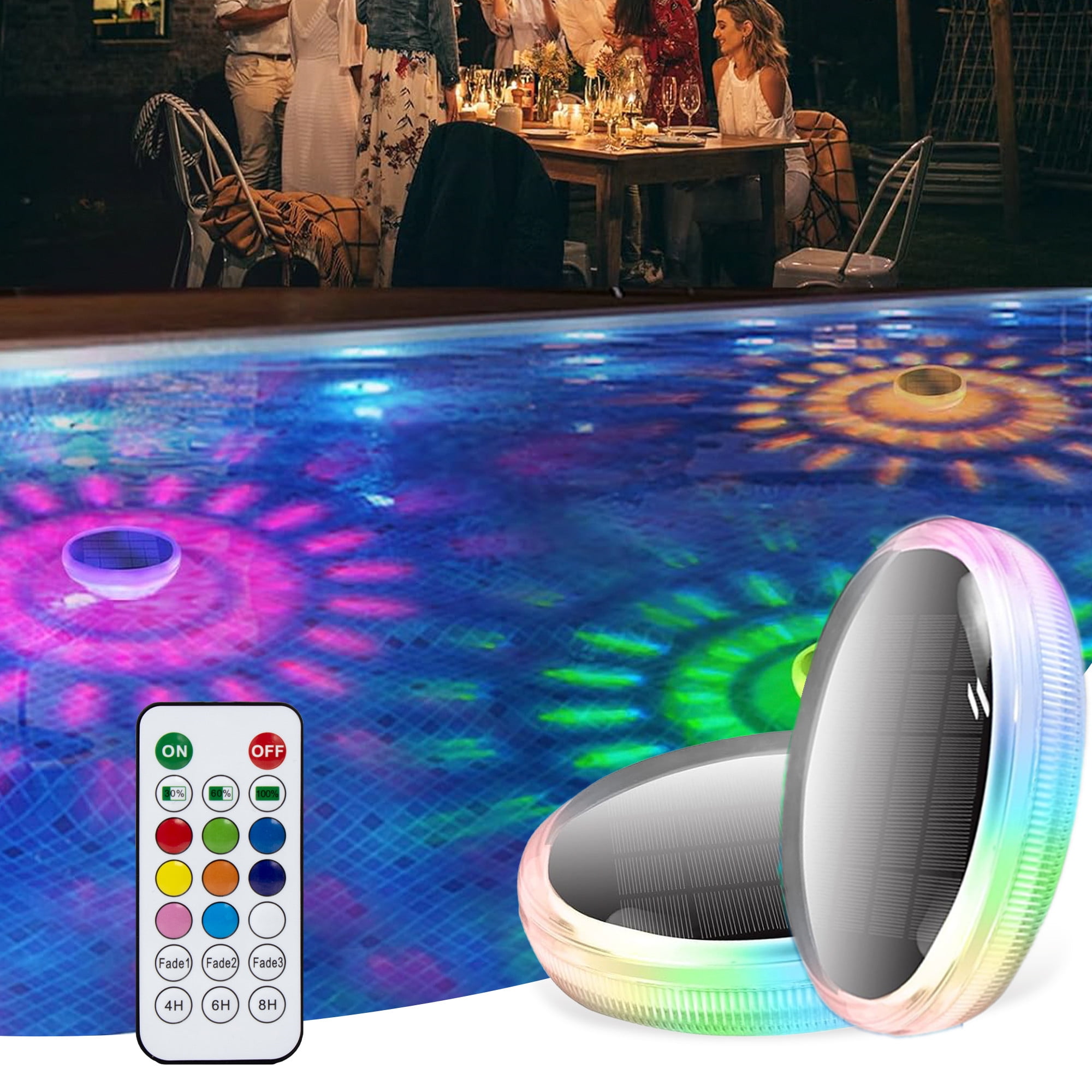 Focxoio Solar Floating Pool Lights, RGB Color Changing, IP67 Waterproof ...