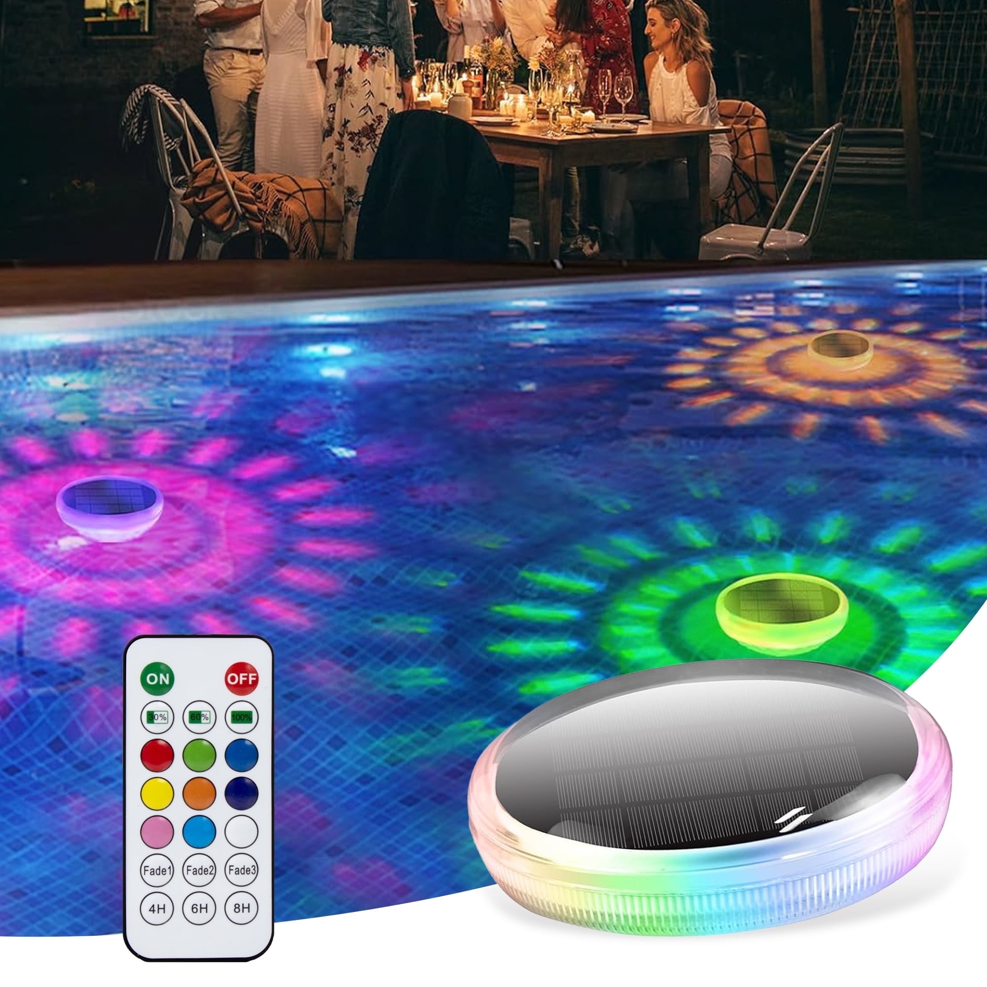 2PCS Solar Floating Pool Lights, RGB Color Changing Pool Floating Light ...