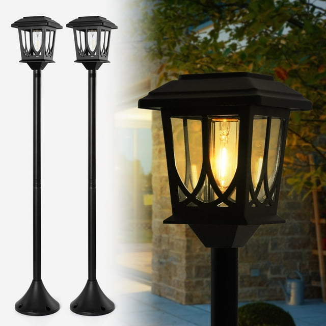 2PCS Solar Post Light Outdoor Vintage Solar Lamp Post Light Aluminum ...