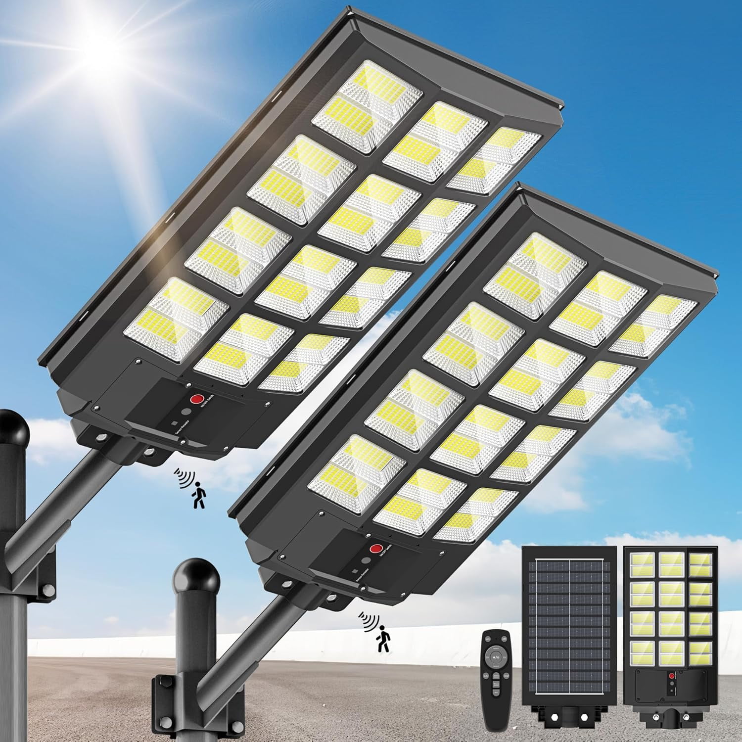 2PCS Solar Street Light Outdoor 5000W- LED Solar Courtyard Light ...
