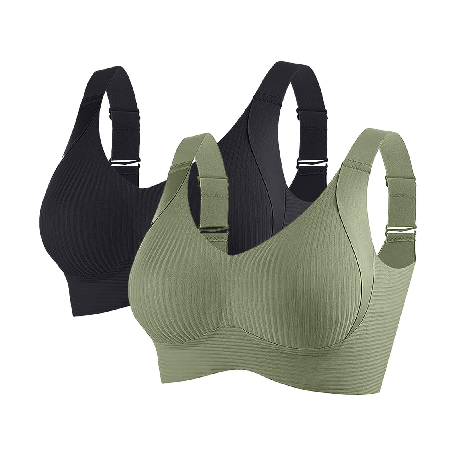 2PCS Sport Bras for Women Wireless Full Coverage Wide Strape Bralettes ...