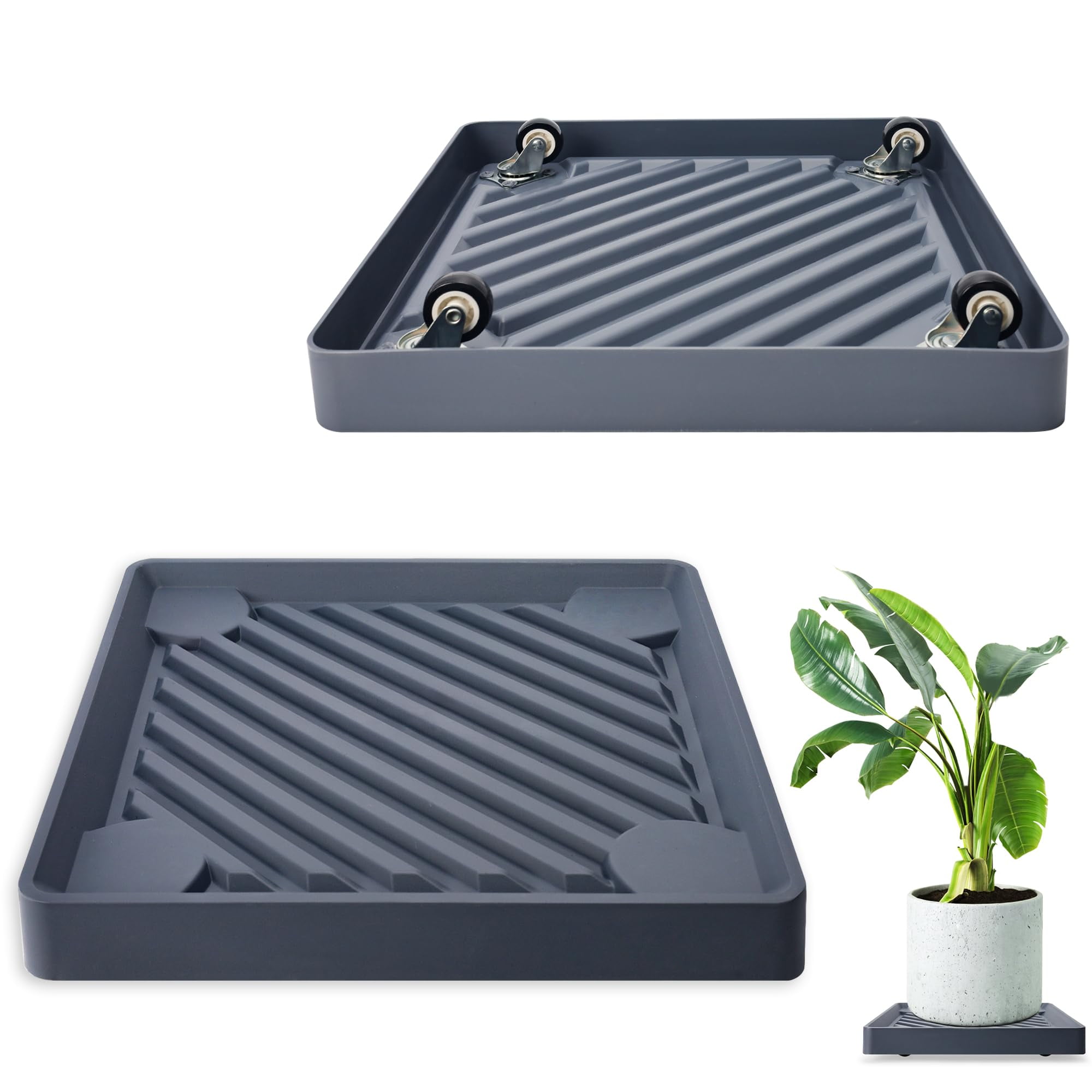 2PCS Square Plant Caddy with Hidden Wheels, Heavy Duty Rolling Plant ...