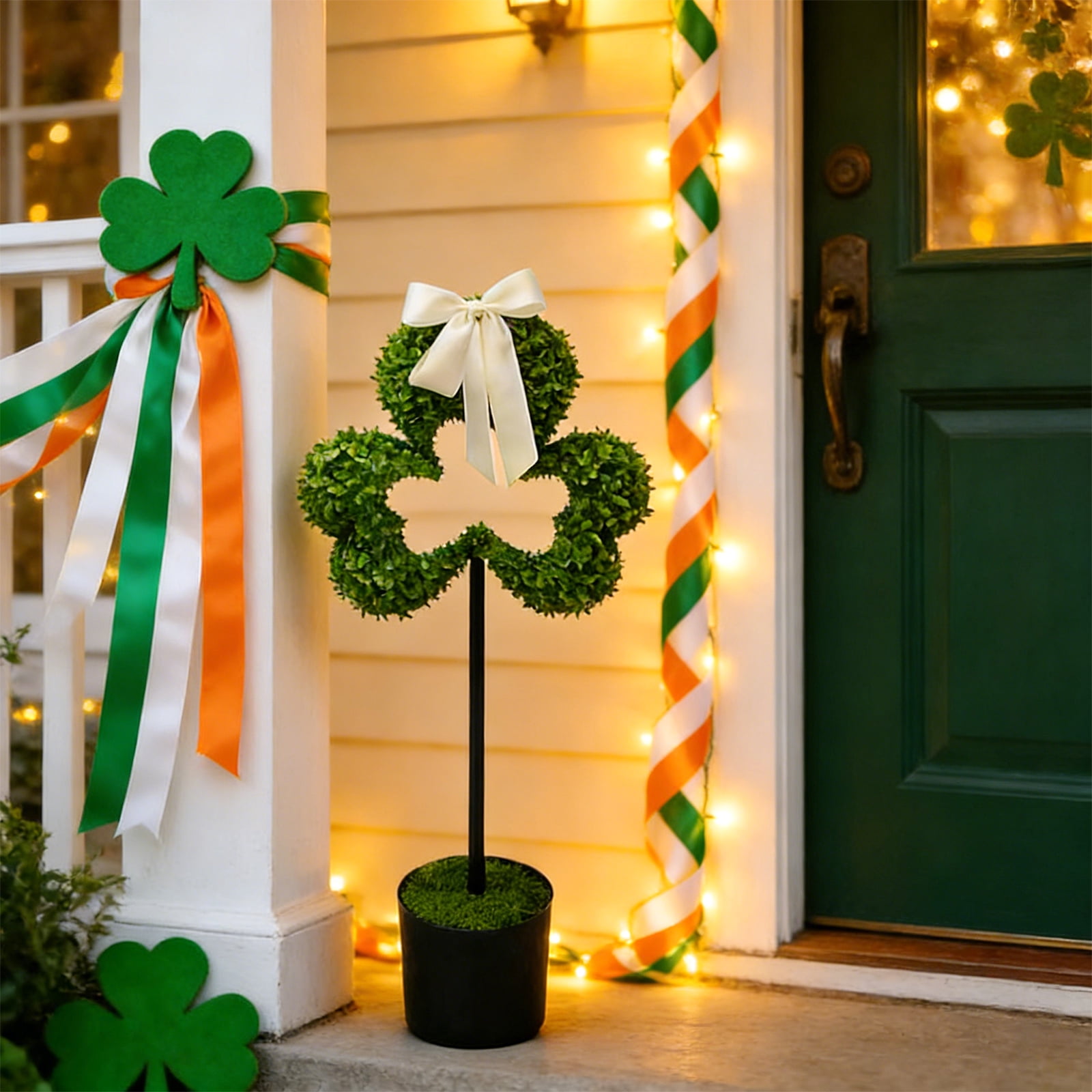 2PCS St. Patrick's Day Boxwood Trifolium Topiary, 31.5 inch Artificial ...