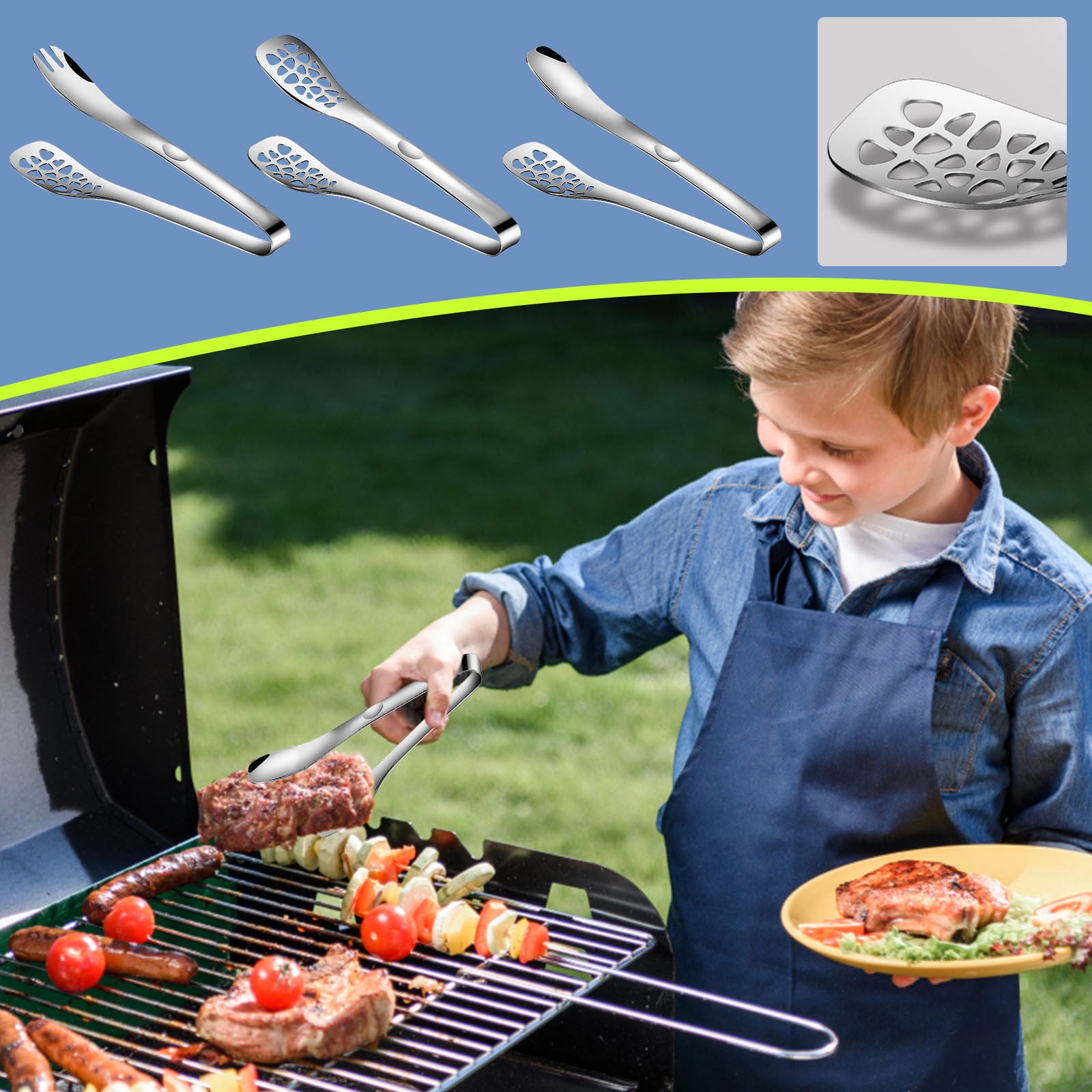 2PCS Stainless Steel Cooking Tongs Food Tongs for Steak Clamp Bread ...