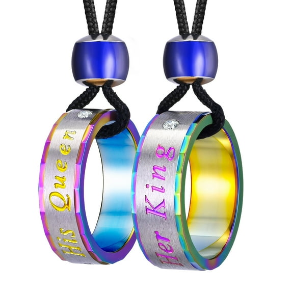 2PCS Stainless Steel King&Queen Couple Rings Necklace with Changing ...