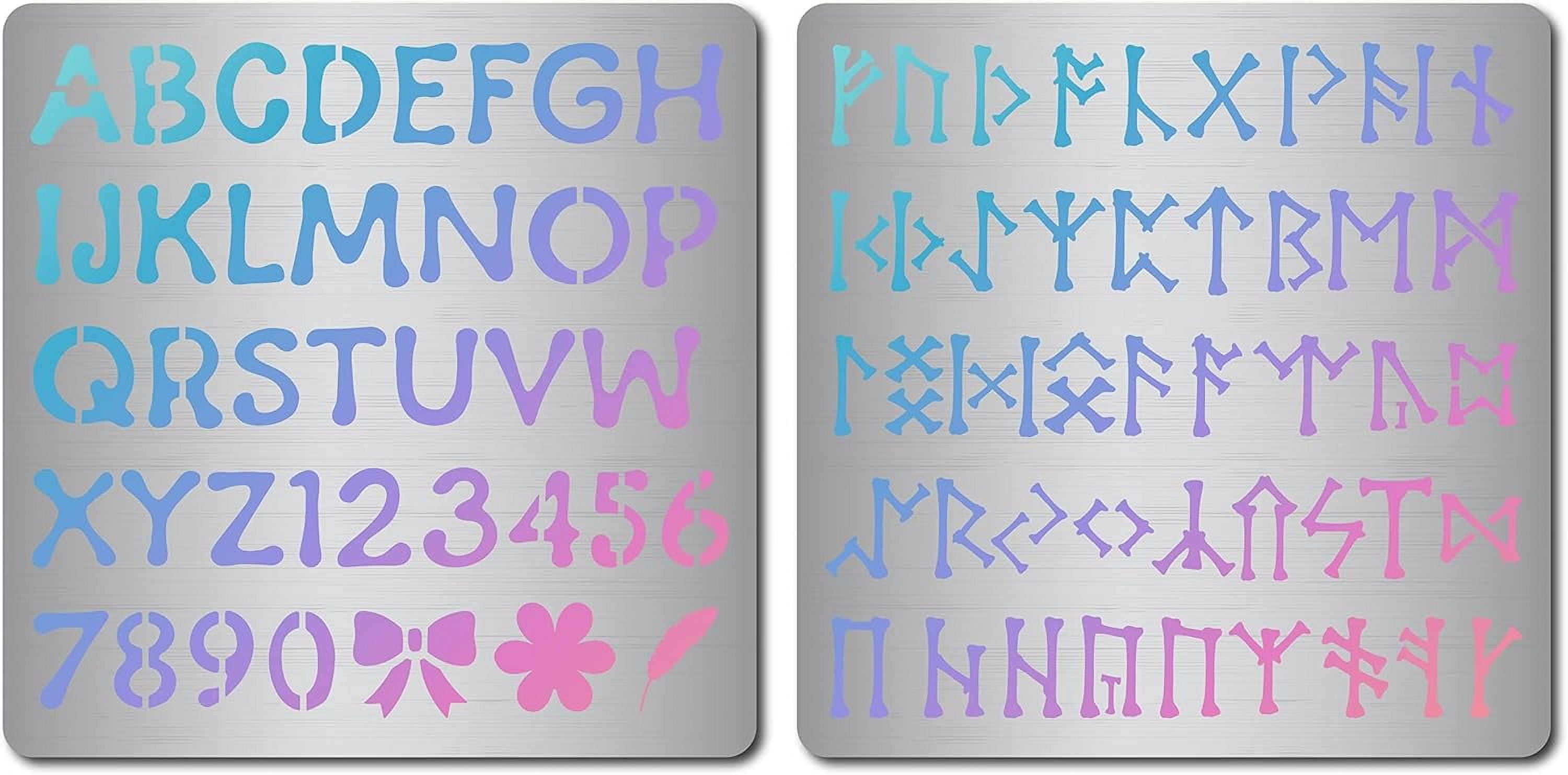 2PCS Stainless Steel Runes Stencil Letter Metal Stencil Reusable Number ...