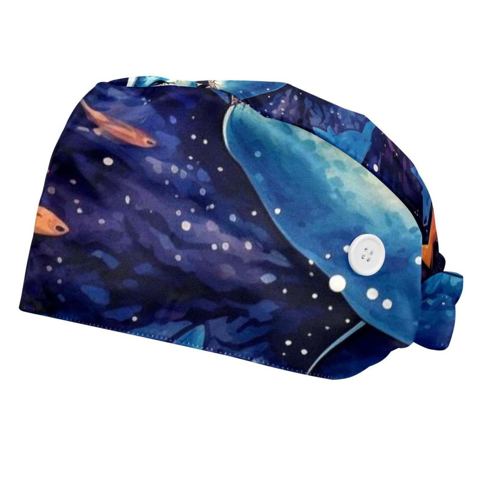 2PCS Starry Sky Shark Working Caps with Button, Adjustable Working Hats ...