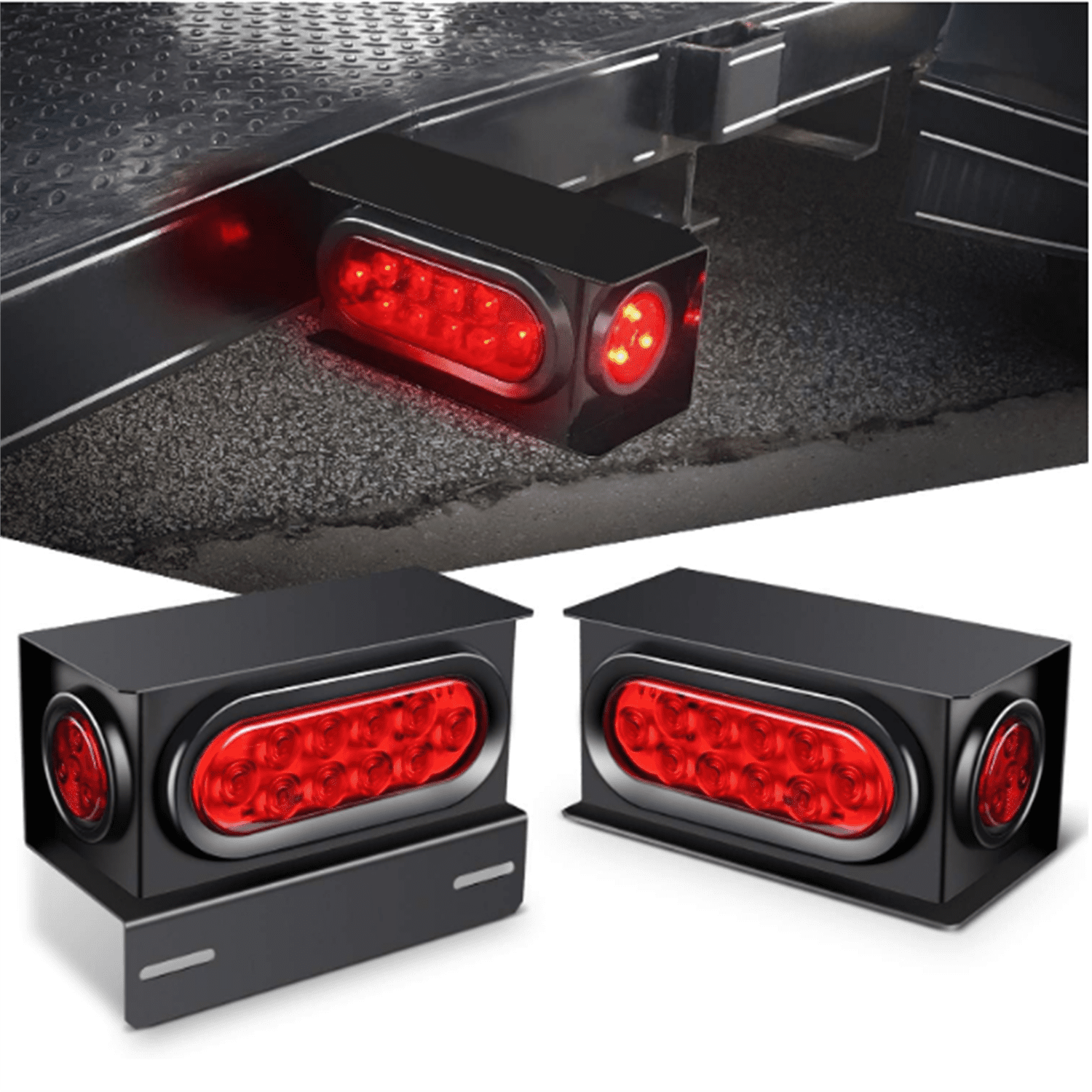 2PCS Steel Trailer Light Boxes Housing Kit w/6Inch Oval Red LED Trailer ...