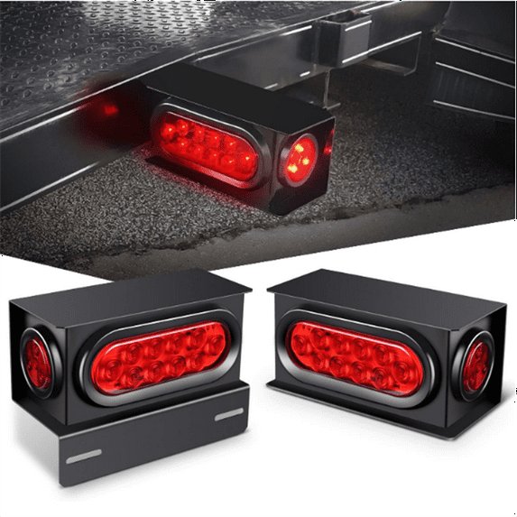 2PCS Steel Trailer Light Boxes Housing Kit w/6Inch Oval Red LED Trailer ...