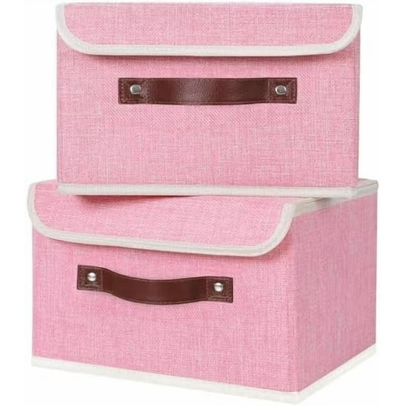 2PCS Storage Bins with Lid PU Leather Handles Storage Boxes PP Plastic ...