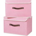 2PCS Storage Bins with Lid PU Leather Handles Storage Boxes PP Plastic ...