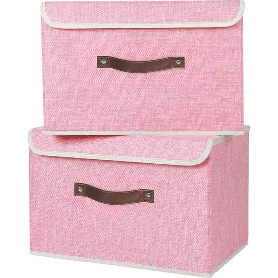 2PCS Storage Bins with Lid PU Leather Handles Storage Boxes PP Plastic ...