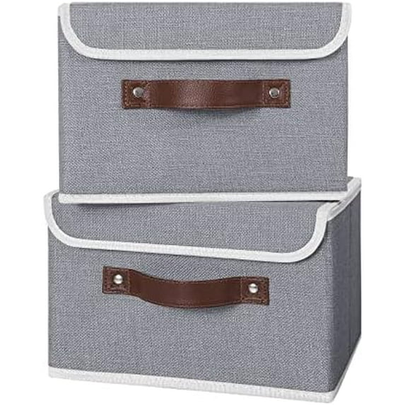 2PCS Storage Bins with Lid PU Leather Handles Storage Boxes PP Plastic ...