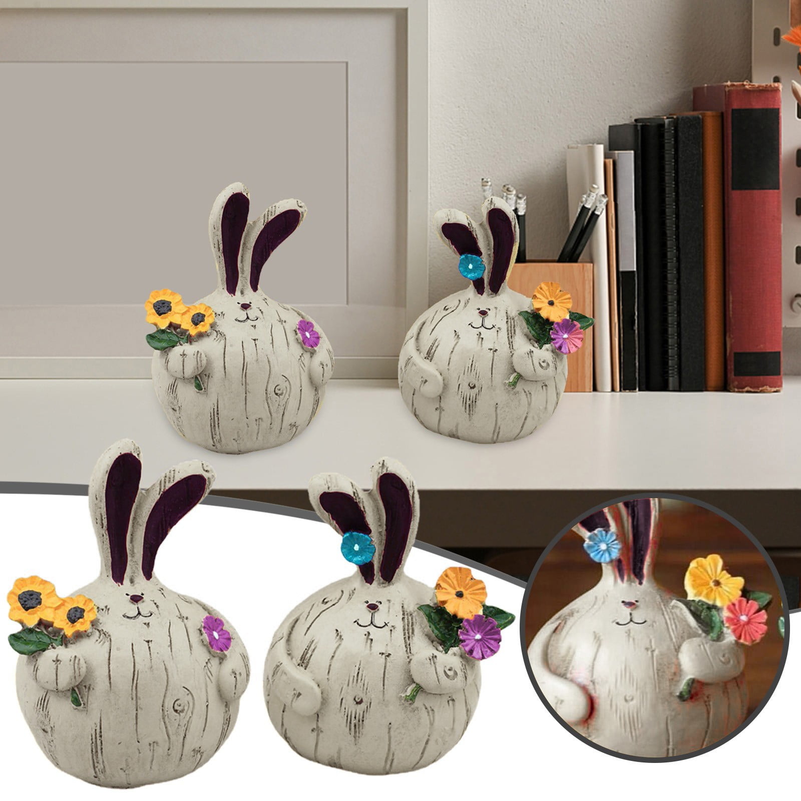 2PCS Straw Rabbit Ornaments Bunny Resin Tabletop Decor Cute Bunny Craft ...