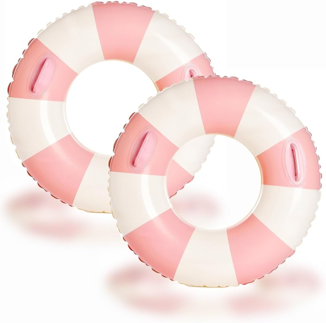 2PCS Stripe Pool Swim Ring with Handles Inflatable Pool Floats Water ...