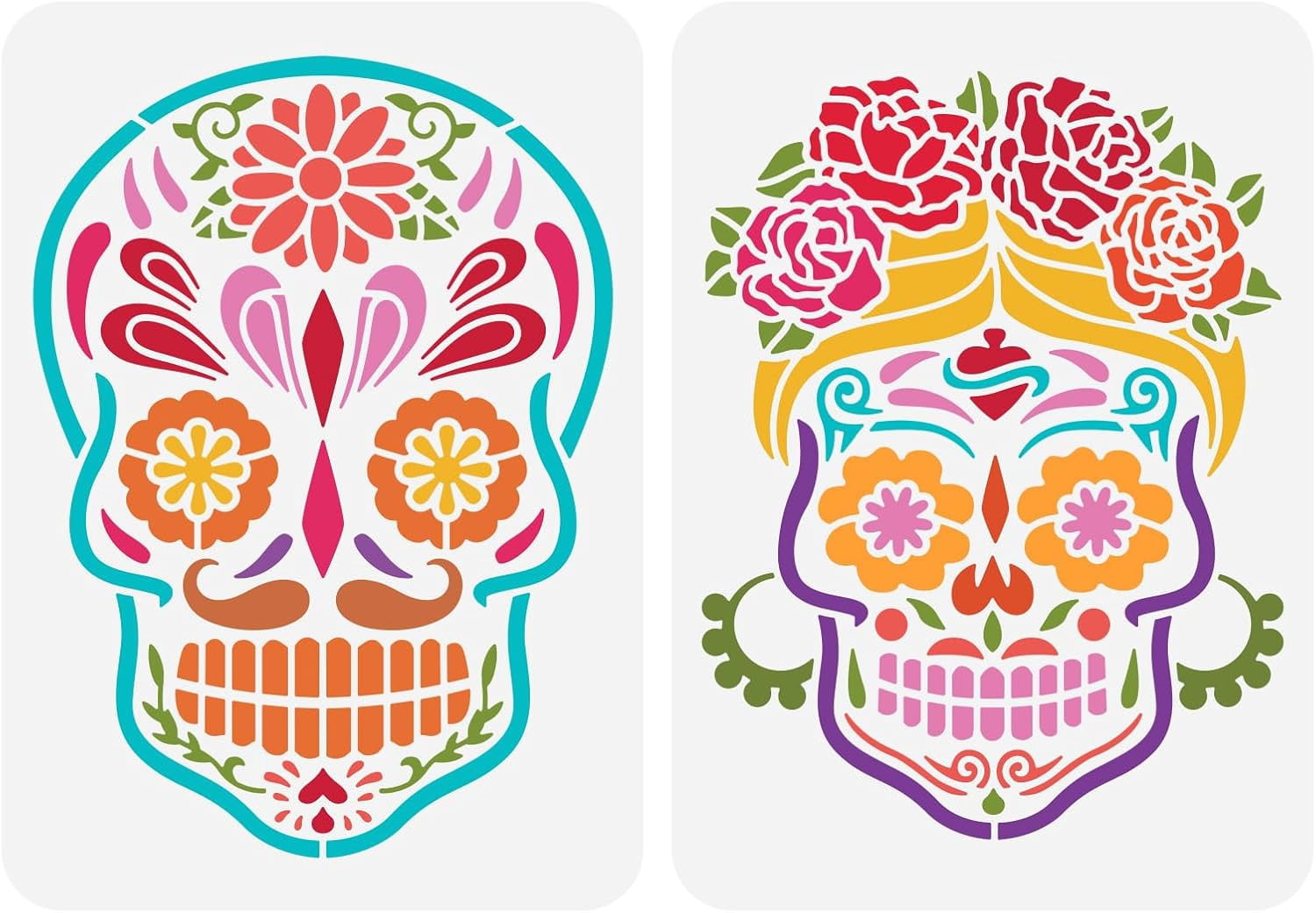 2PCS Sugar Couple Painting Stencil 8.3x11.7inch Day of The Dead Stencil ...
