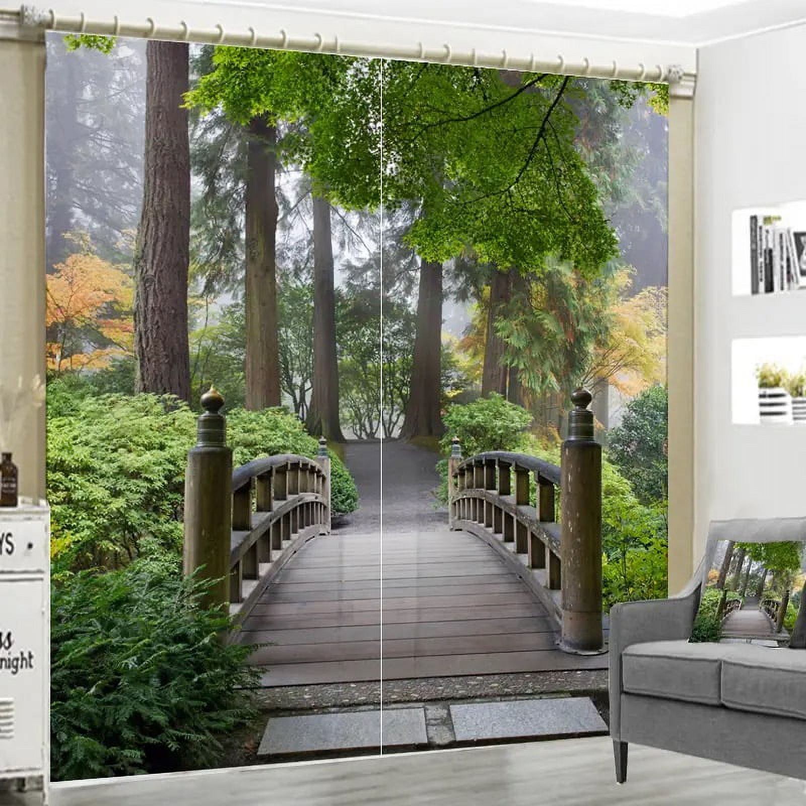 2PCS Sunshine Forest Waterfall Landscape Curtains Hook Nature Scenery ...