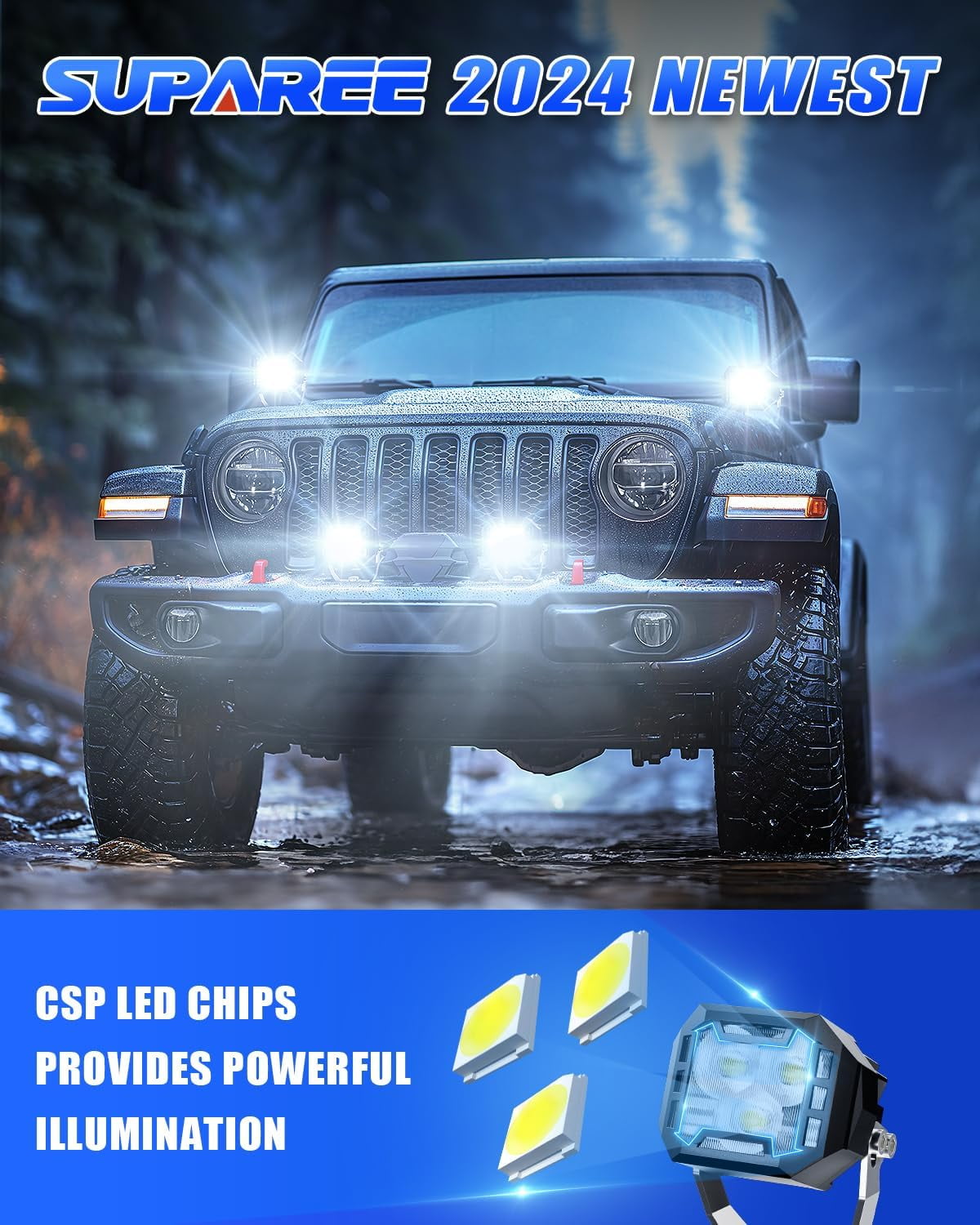 2PCS Super Bright LED Off Road Lights - 90W with 12ft Wiring Harness, 3 ...