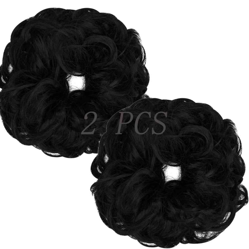 2PCS Thick Updo Messy Hair Buns Curly Wavy Ponytail Extensions ...
