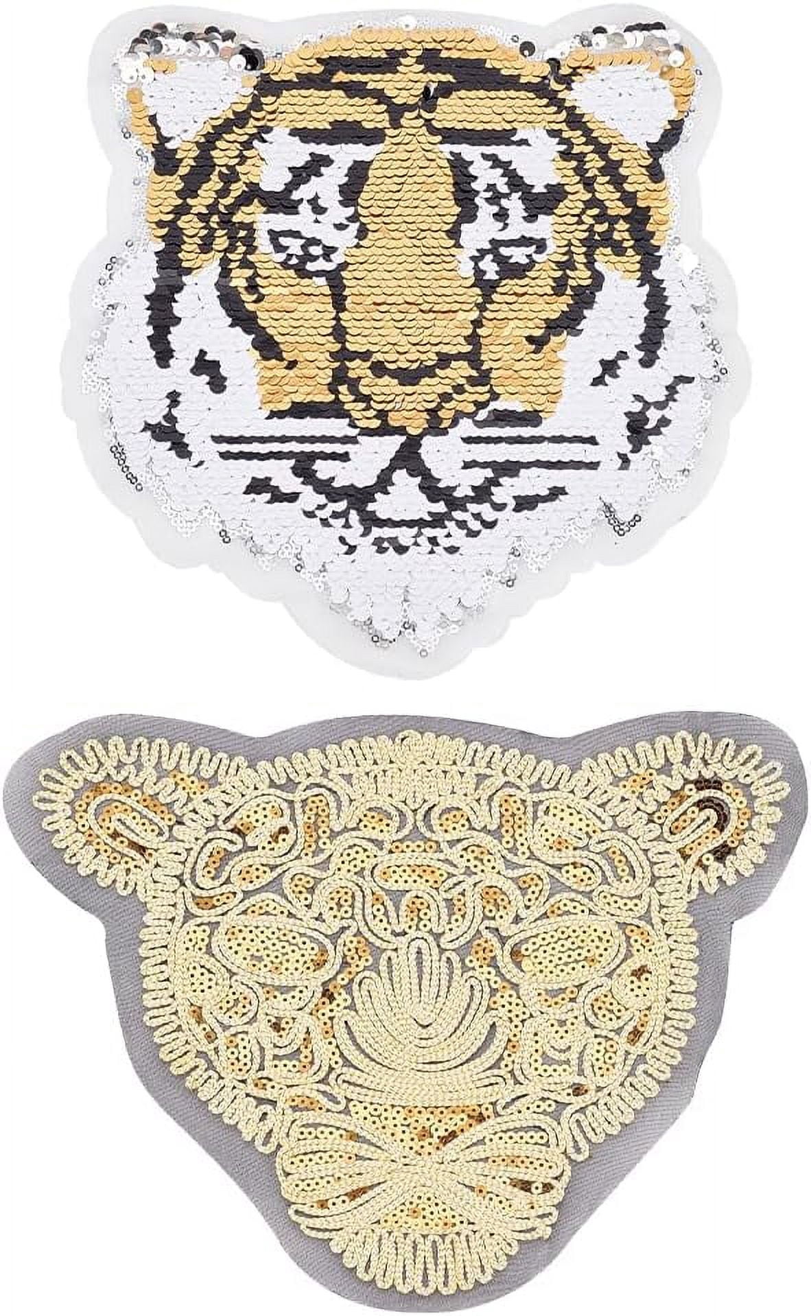 2PCS Tiger Motif Beaded Applique Leopard Sew on Patches Cool Animal ...