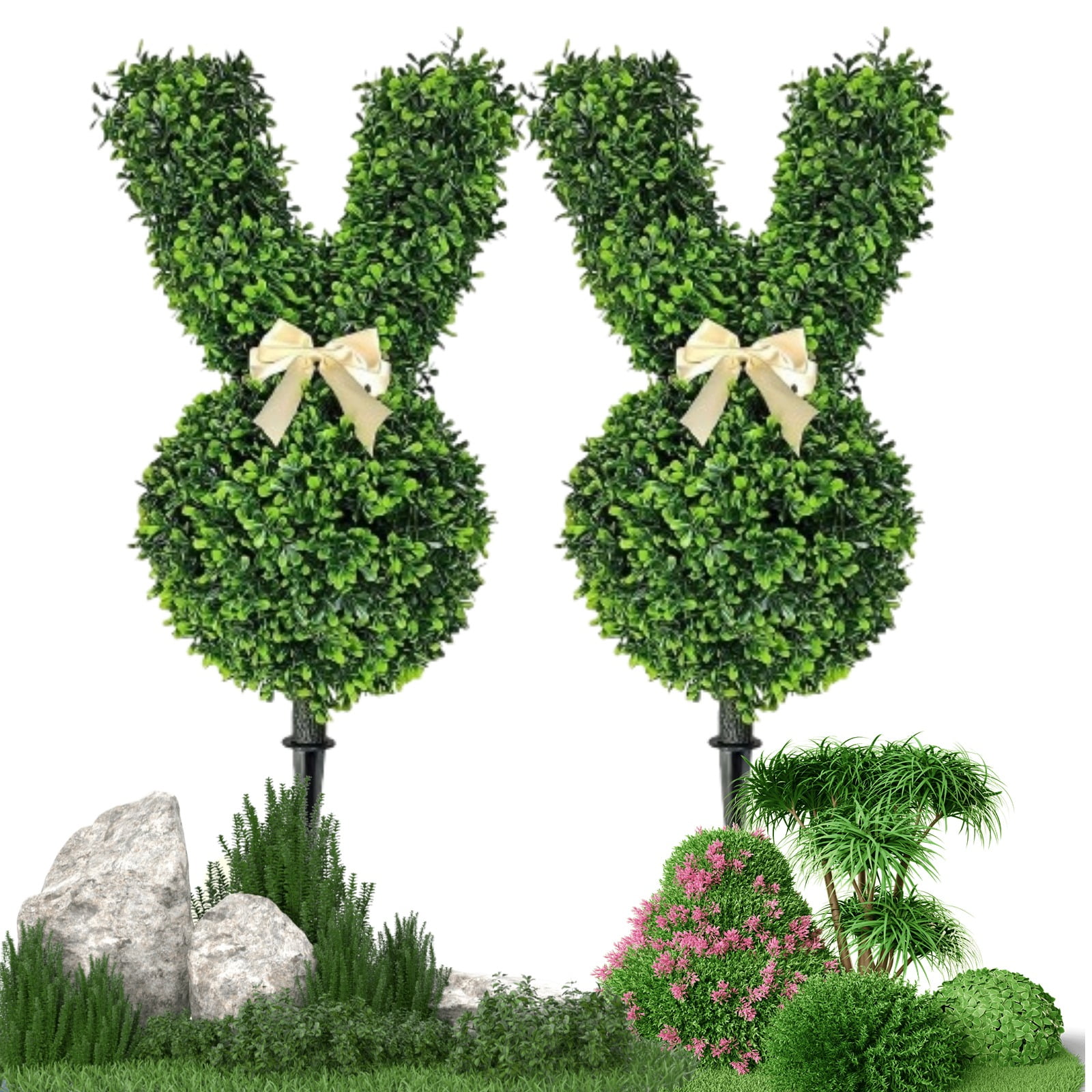 2PCS Topiary Trees Artificial Outdoor-Artificial Rabbit Shaped Topiary ...