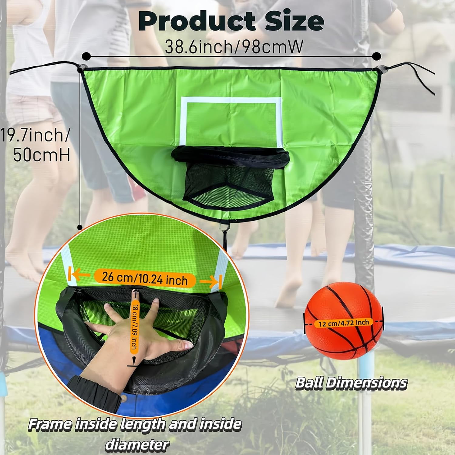 2PCS Trampoline Basketball Hoop Attachments, with 6 Mini Basketball and ...