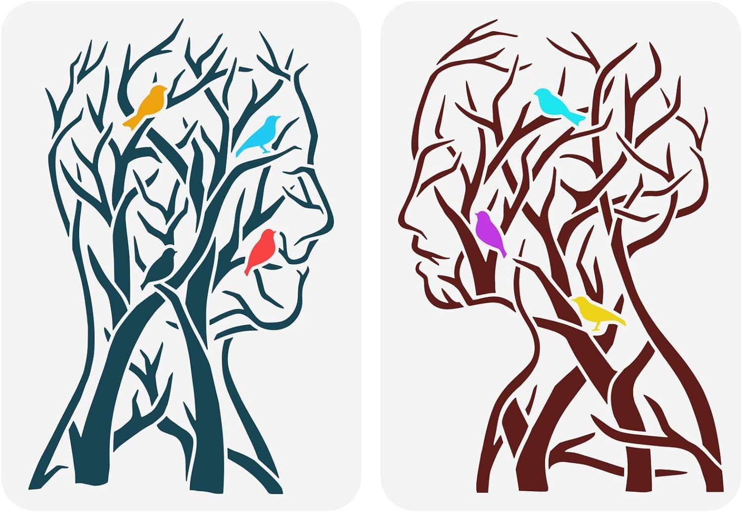 2PCS Tree of Life Stencil 29.7x21cm Man Woman Painting Stencil Branch ...