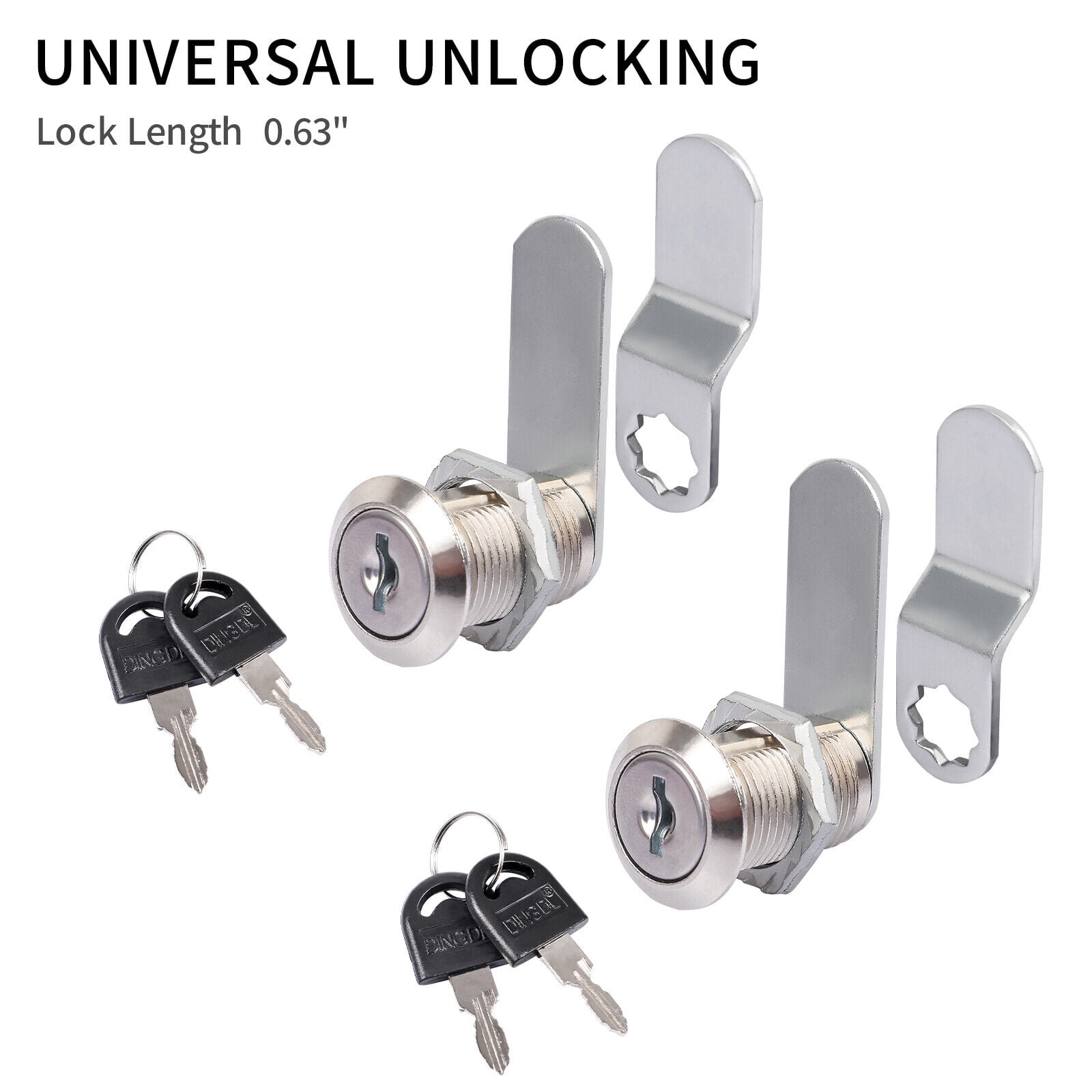 2PCS Tubular Cam Lock with 5/8" Cylinder--Chrome Finish, Keyed Alike ...