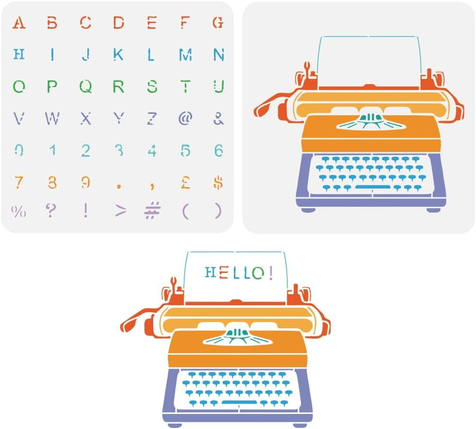 2PCS Typewriter Keys Letters Painting Stencil 8.3x11.7inch Reusable ...