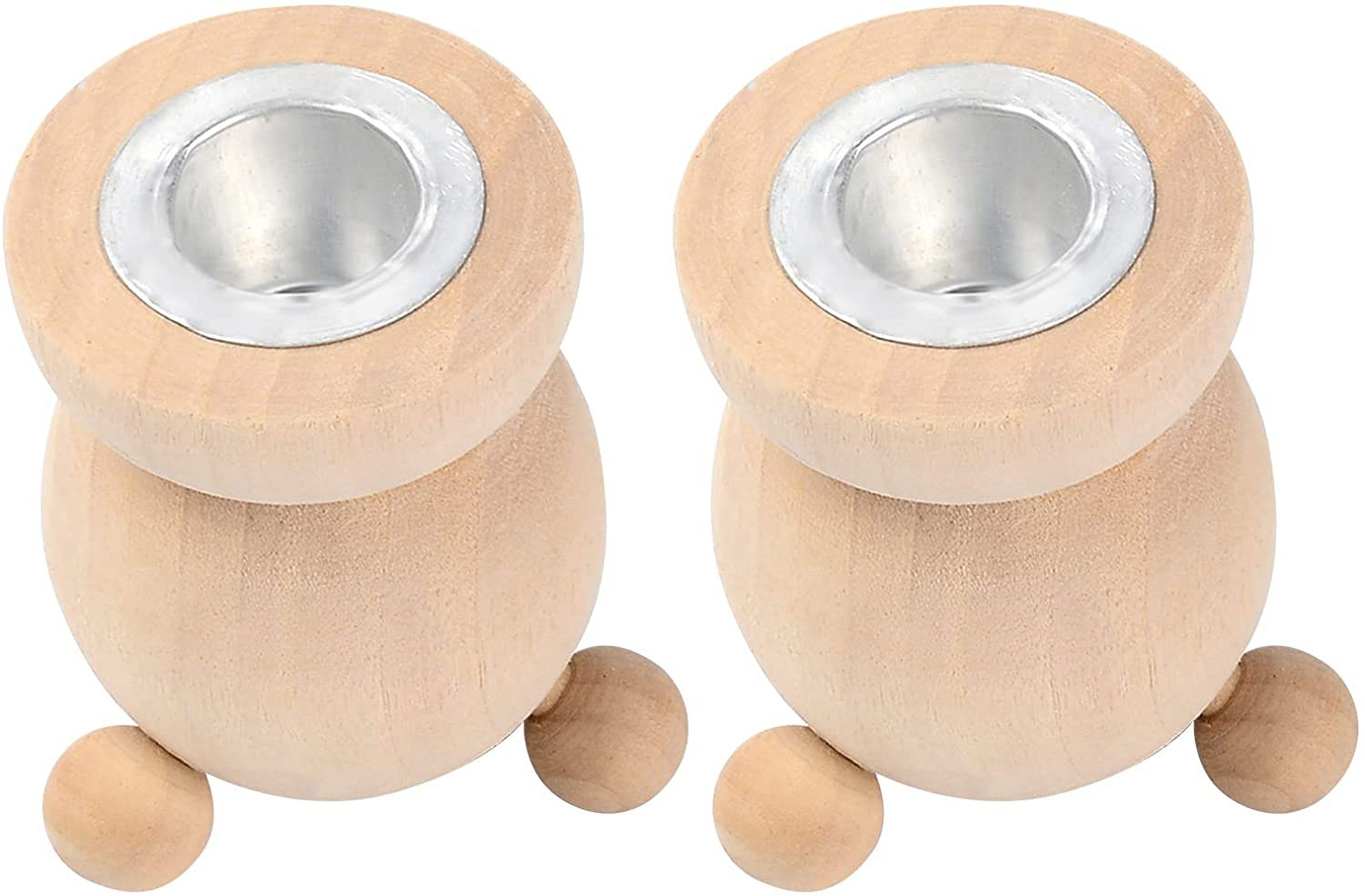 2PCS Unfinished Wooden Candlesticks Wood Holders Metal Candle Holder ...