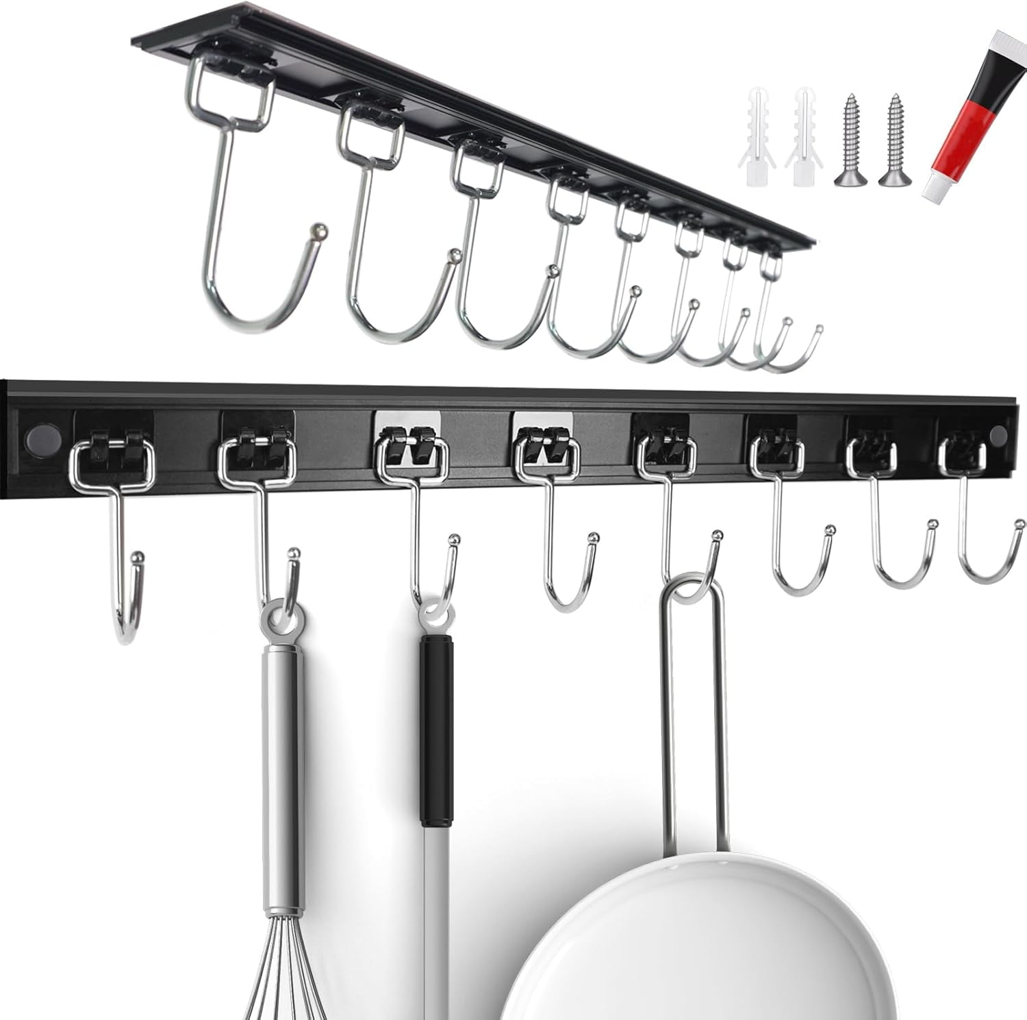 2PCS Utensil Racks with 8 Hooks 17 Inch Kitchen Utensil Holders Hanging ...