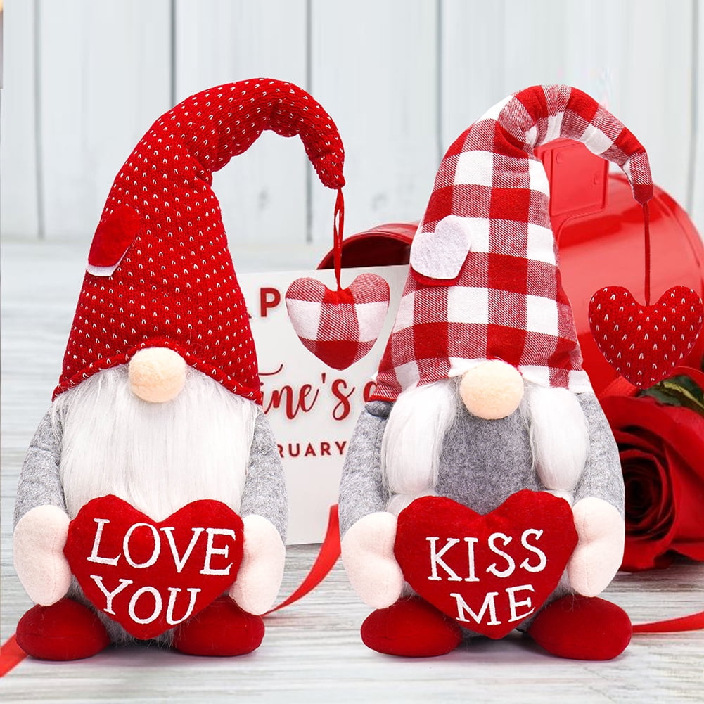 2PCS Valentine's Day Gnome with Red Heart,Knitted Mr and Mrs Gnome ...