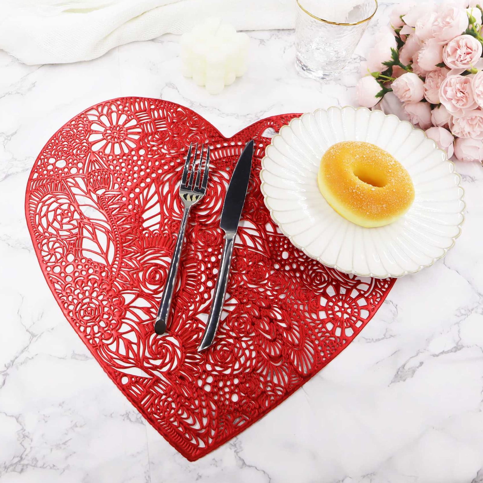 2PCS Valentine's Day Placemats,Red Love Heart Coasters 14.9 X 15.7 ...