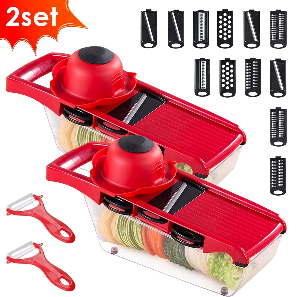Xiyztok 2PCS Vegetable Cutter with 6 Blades Multifunctional Mandoline ...