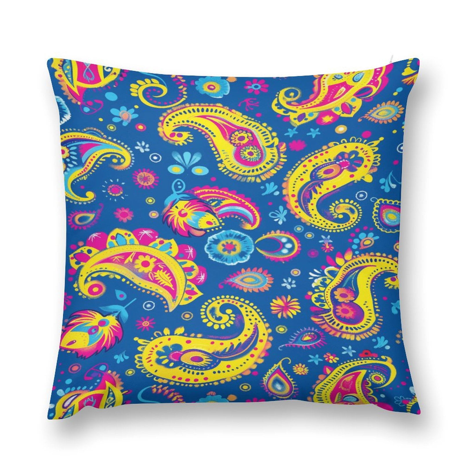 2PCS Vibrant Paisley Pattern Bright Blue Background Throw Pillow Cover ...