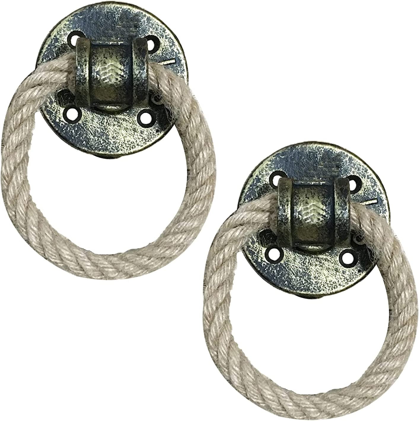 2PCS Vintage Hemp Rope Wrought Iron Handle Wooden Door Handles Cabinet ...