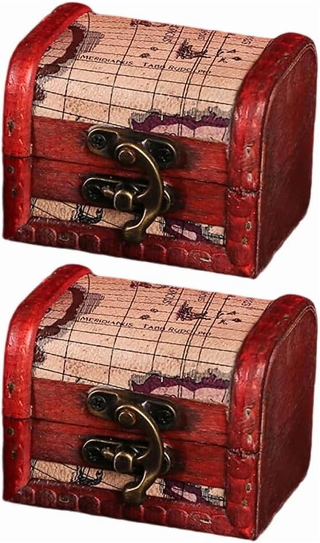 2PCS Vintage Jewelry Boxes Map Pattern Treasure Chest Wooden Rings Case ...