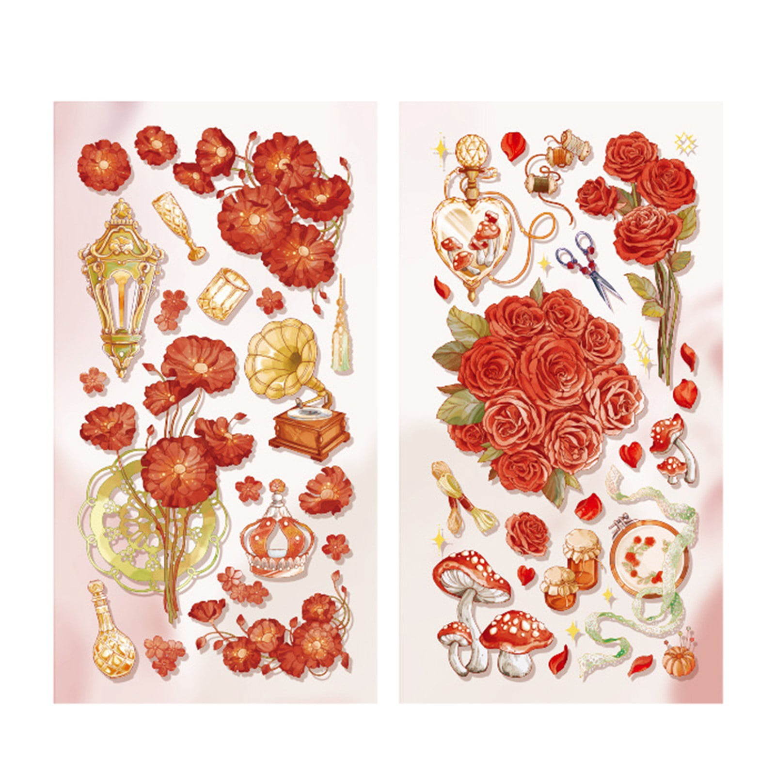 2PCS Vintage Scrapbook Stickers Flowers Gilding Processing Paper Easy ...