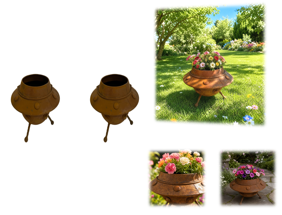 2PCS Vintage UFO Rusty Flower Pot, Outer Space Spaceship Pot for Garden ...