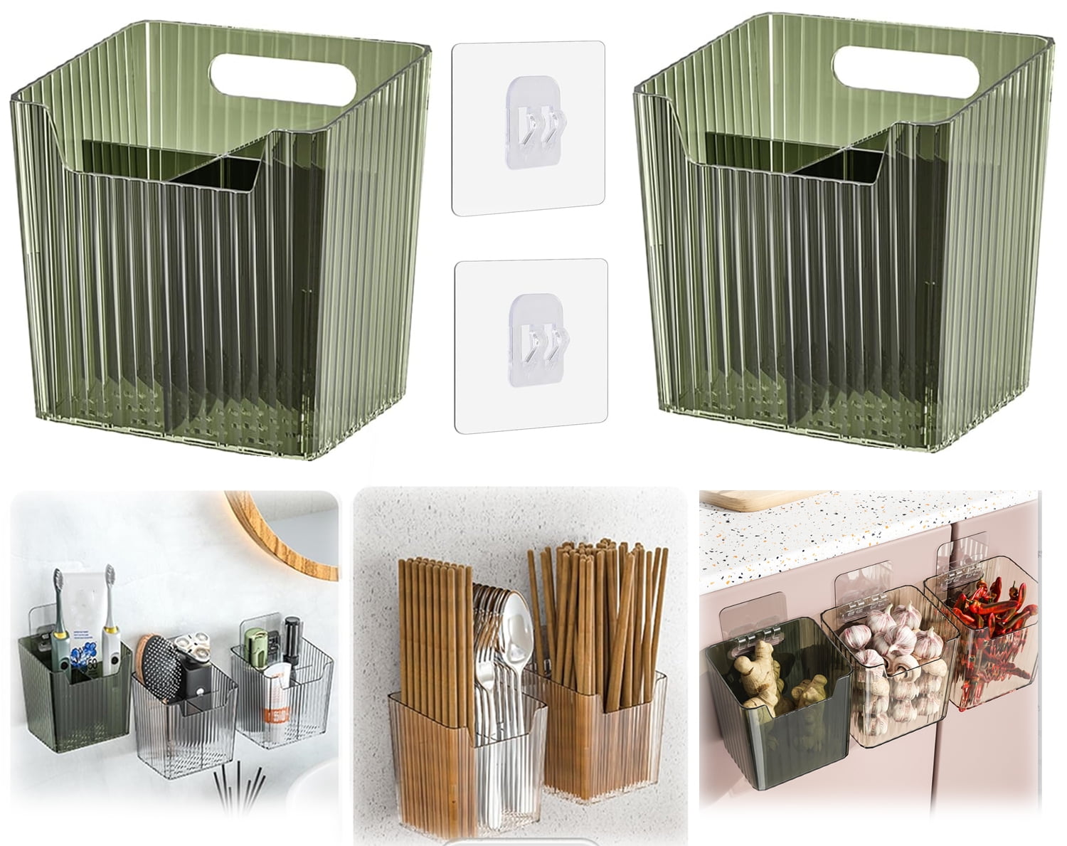 2PCS Wall Mount Organizer, Plastic Adhesive Organizer, Bathroom Shelves ...