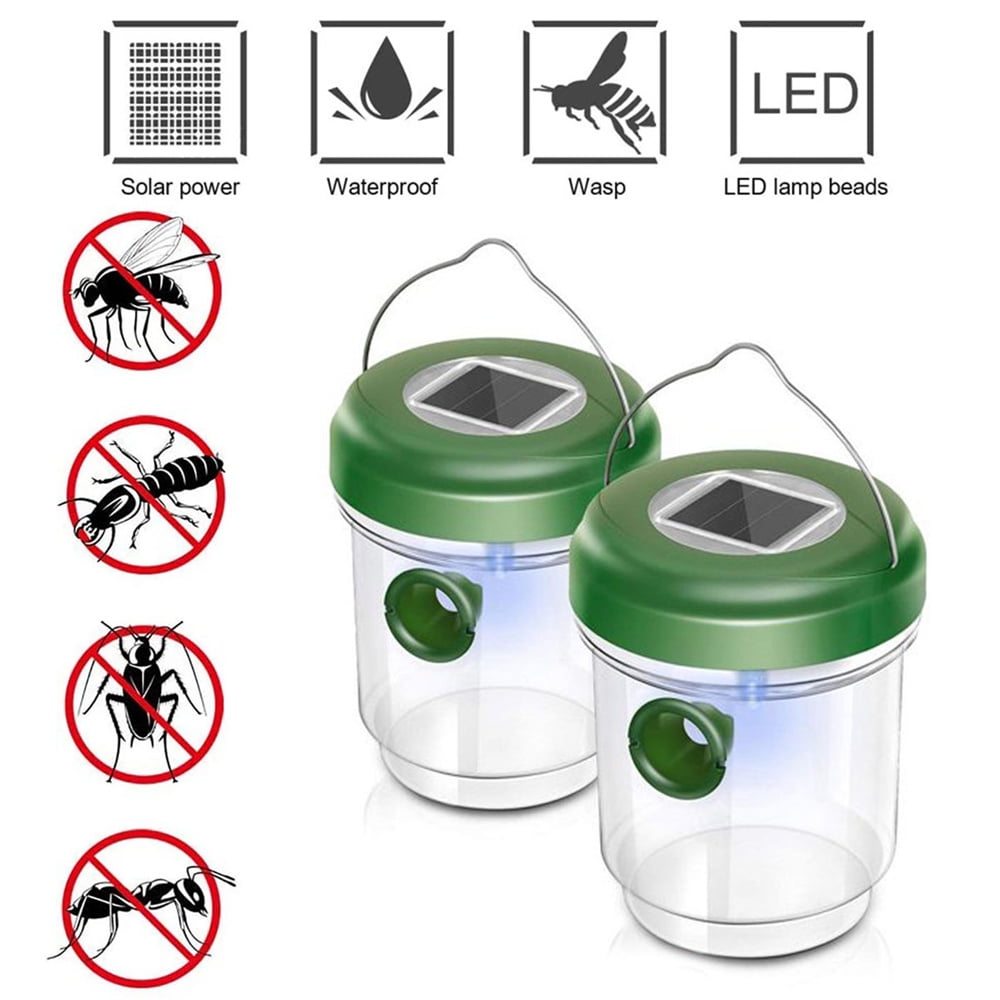 2PCS Solar Powered Wasp Trap Catcher, LED Bug Lure, Protect Garden ...