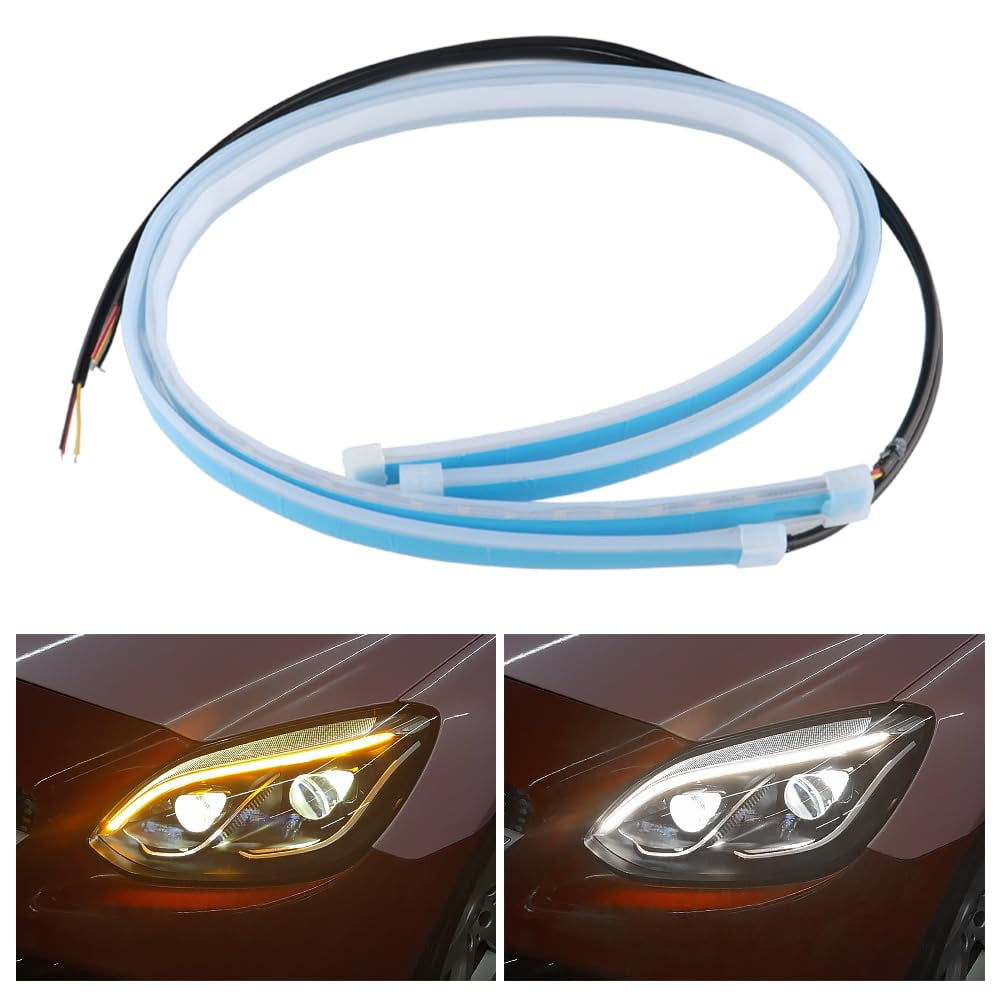 2PCS White-Amber Streamers LED Light Strip for Car Head Light Day ...