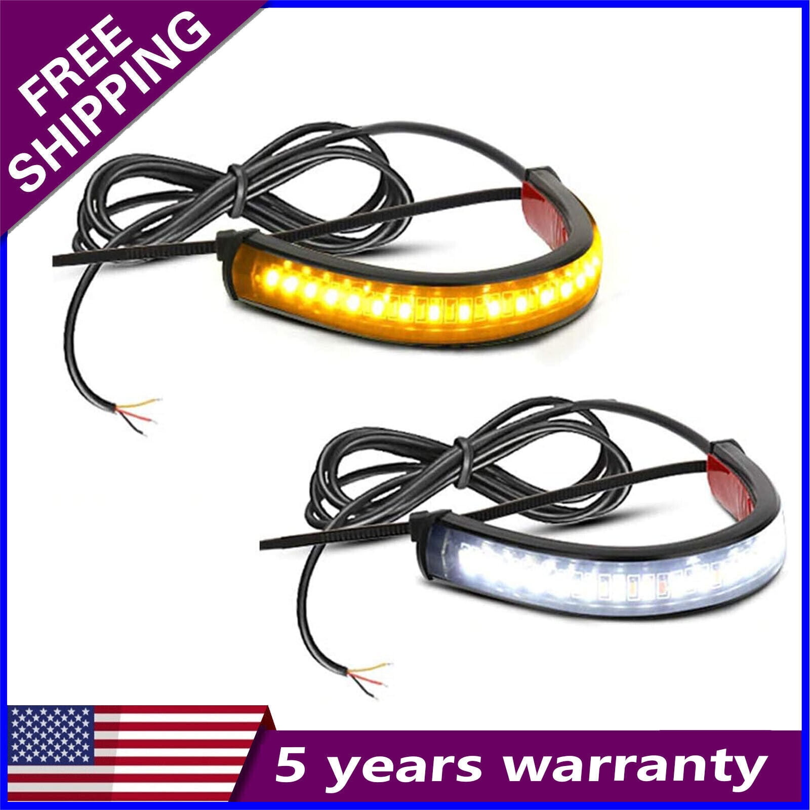 2PCS White/Amber Switchback LED Fork Turn Signal DRL Light Strips For ...
