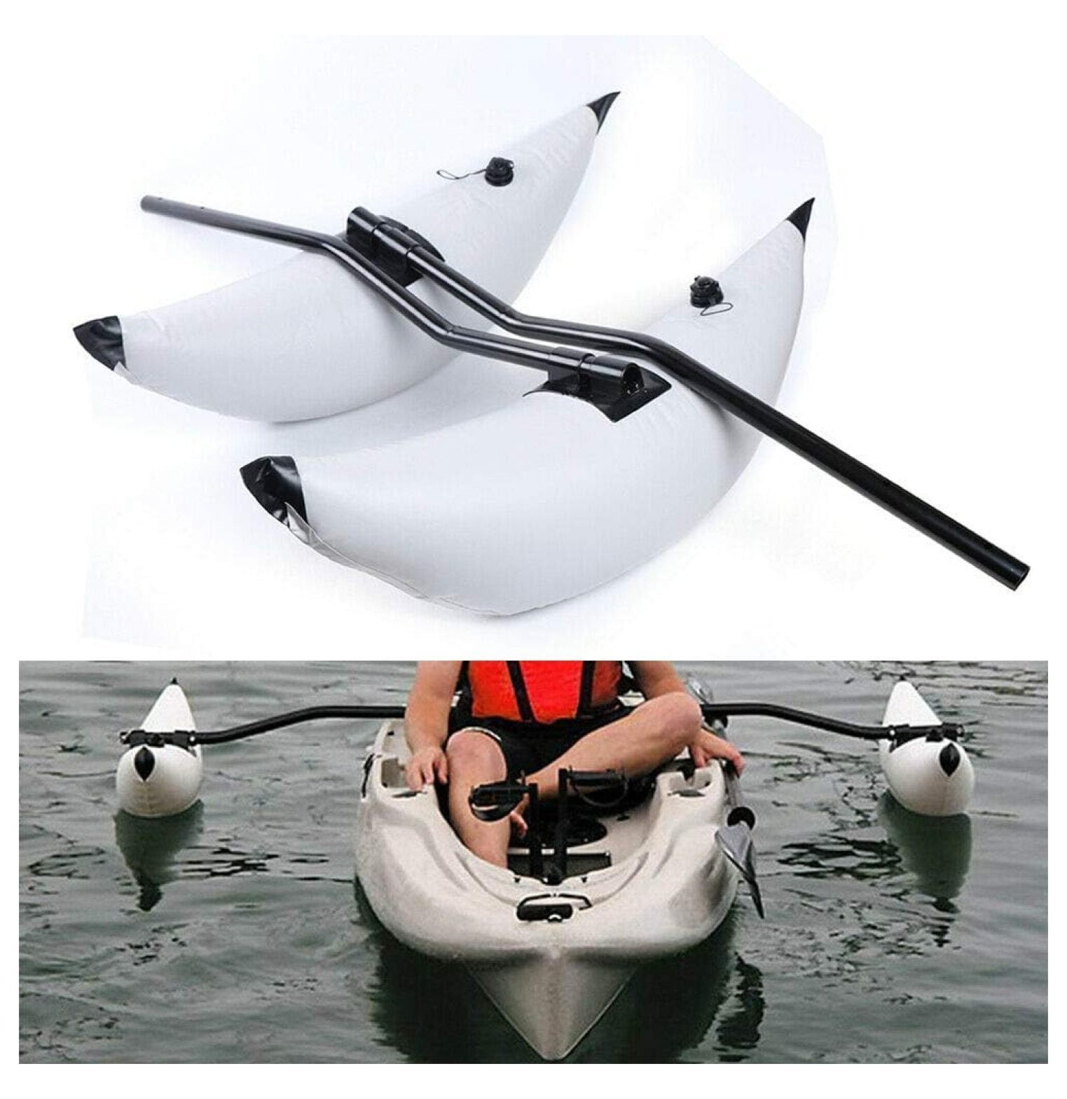 2PCS White PVC Inflatable Outrigger Kayak, Fishing Boat Stabilizer ...