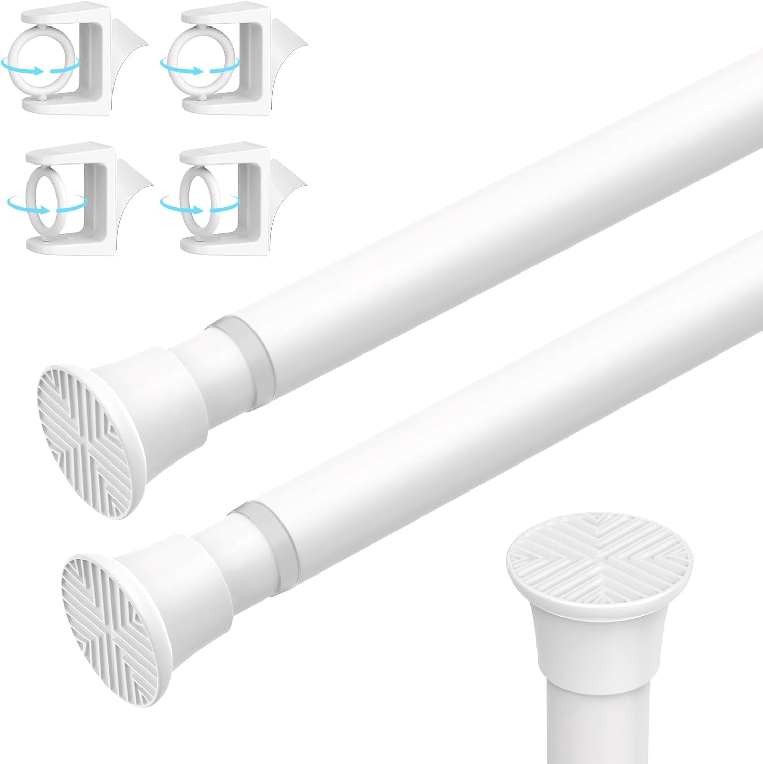 2PCS White Tension Curtain Rod 18-36 Inch Adjustable Curtain Rod No ...