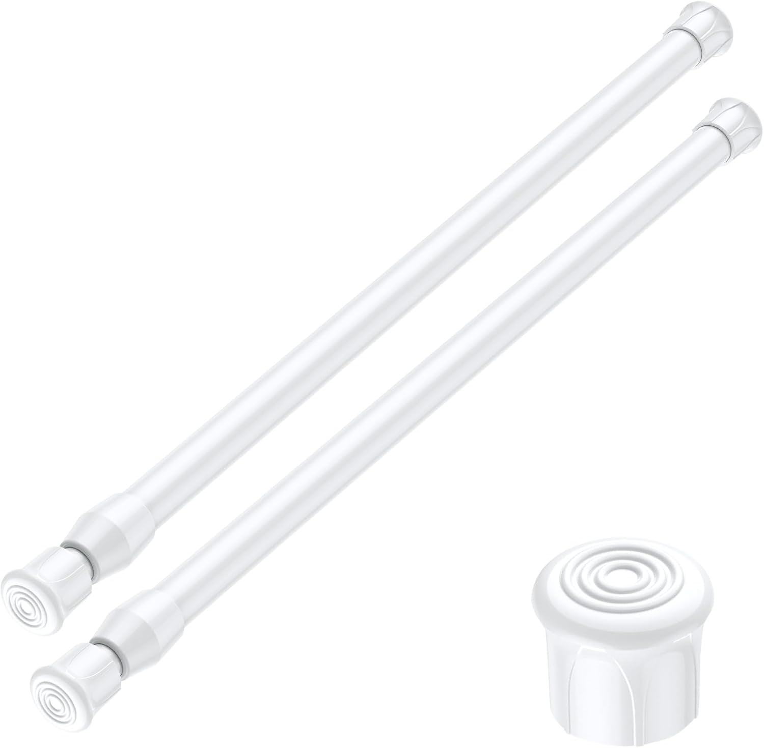 2PCS White Tension Rod 17 to 28 Inch, Adjustable Spring Curtain Rod No ...