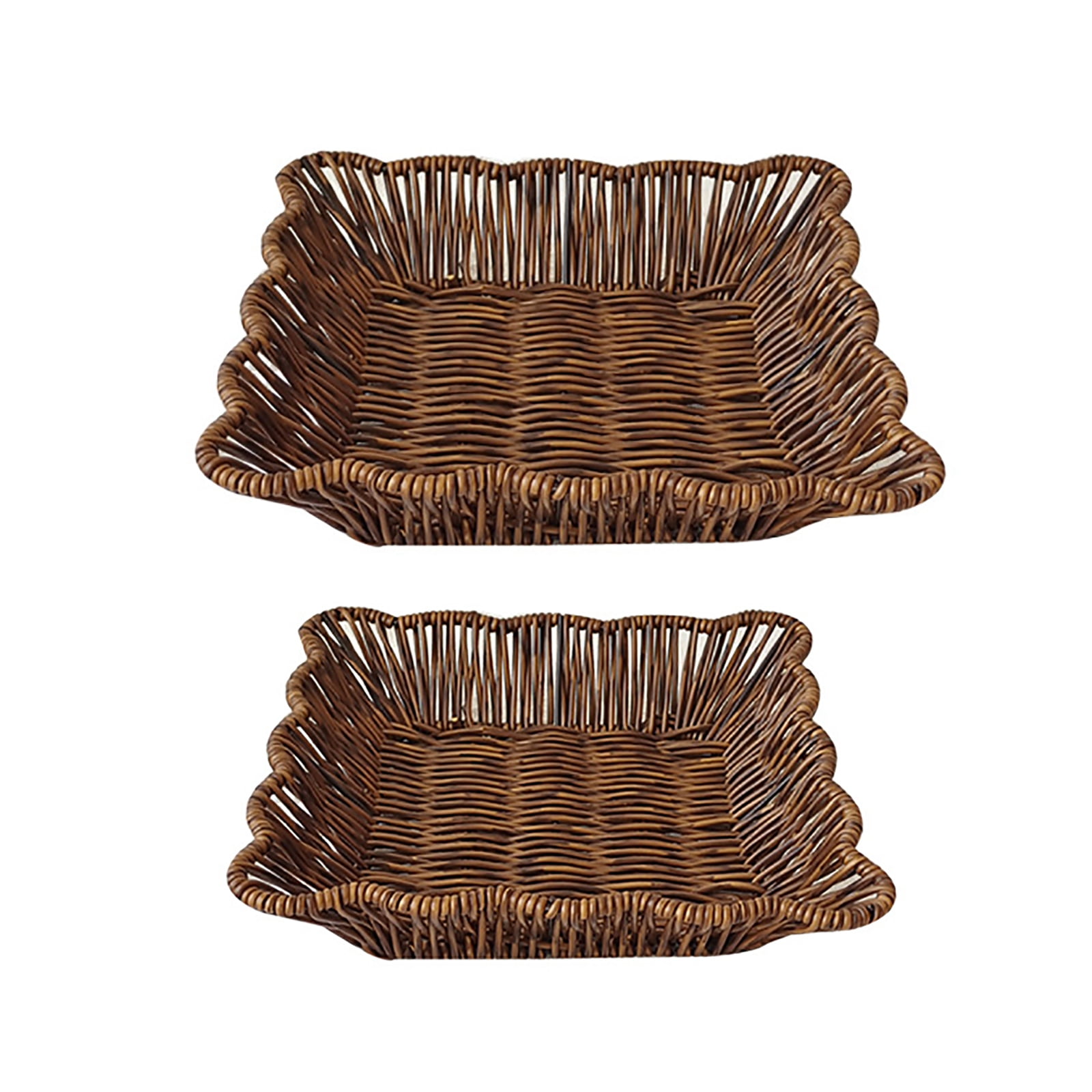 2PCS Wicker Woven Bread Basket Woven Pantry Organizer Tabletop Serving ...