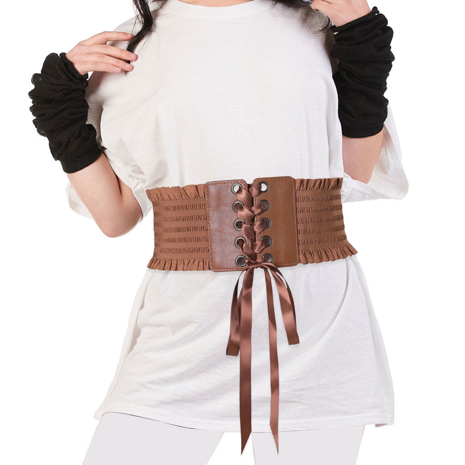 2PCS Wide BeltRetro Waist Accessories Elastic Elasticity Lace Up ...
