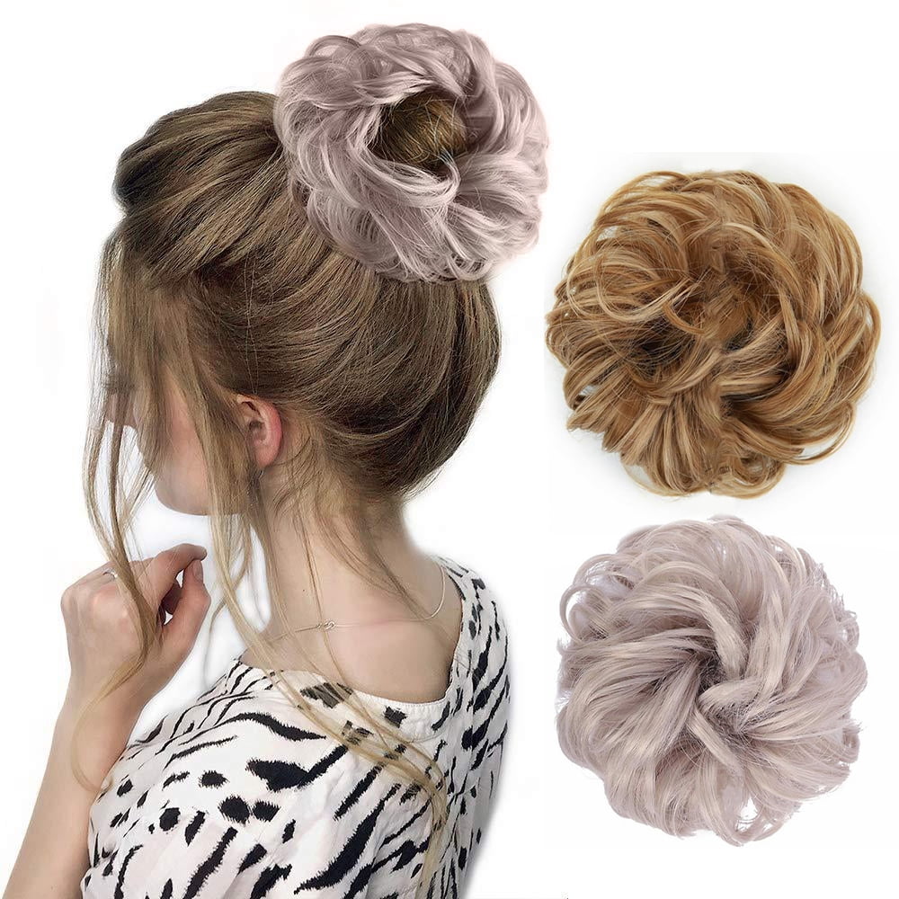 2PCS Wig Headdresses Hair Curly Wavy Scrunchies, Wigs Curly Bun ...